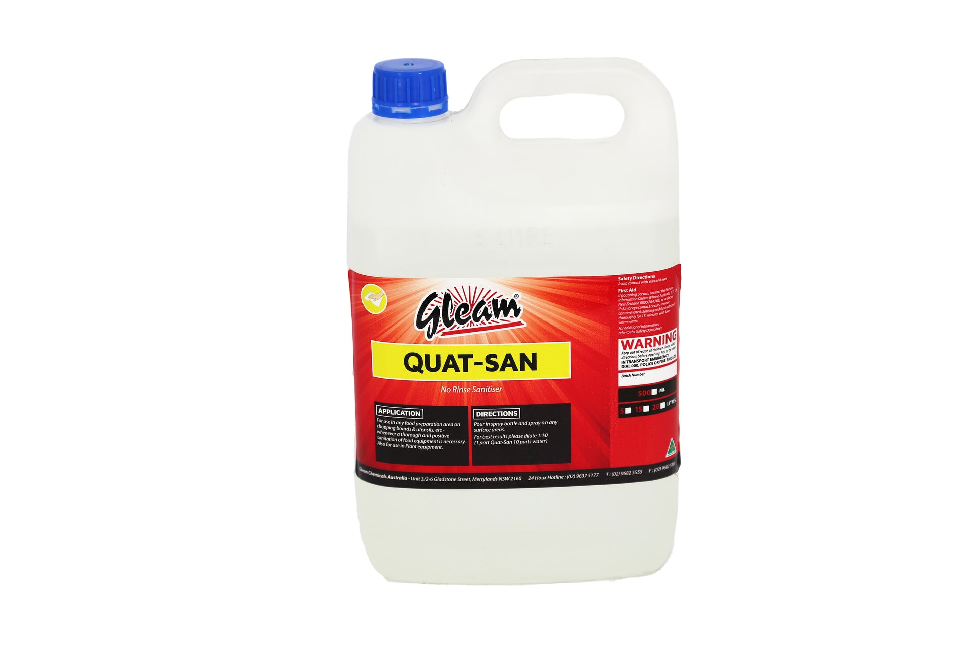 Restaurant Cleaners | Quat Sanitizer 5L | Gleam Chemicals Australia